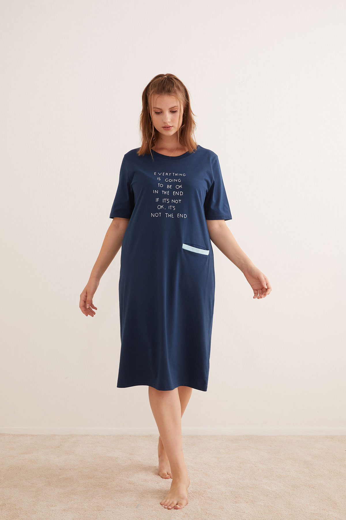 Kadın Büyük Beden Pamuklu Kısa Kollu Gecelik - 25159 Lacivert | Rahat ...